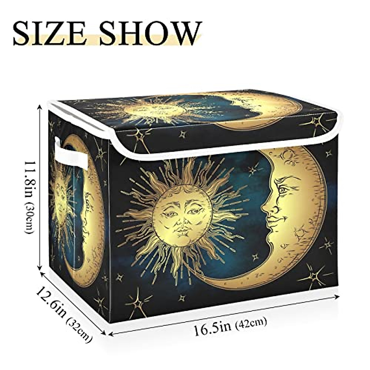 Krafig Boho Chic Golden Sun Moon Foldable Storage Box Large Cube Organizer Bins Containers Baskets with Lids Handles for Closet Organization, Shelves, Clothes, Toys