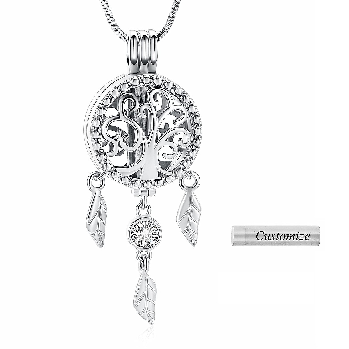 Minicremation Cremation Jewelry for Ashes Dream Catcher Urn Necklace for Loved One's Ashes Tree with leaves Keepsake Necklace for Women Men(Customize)