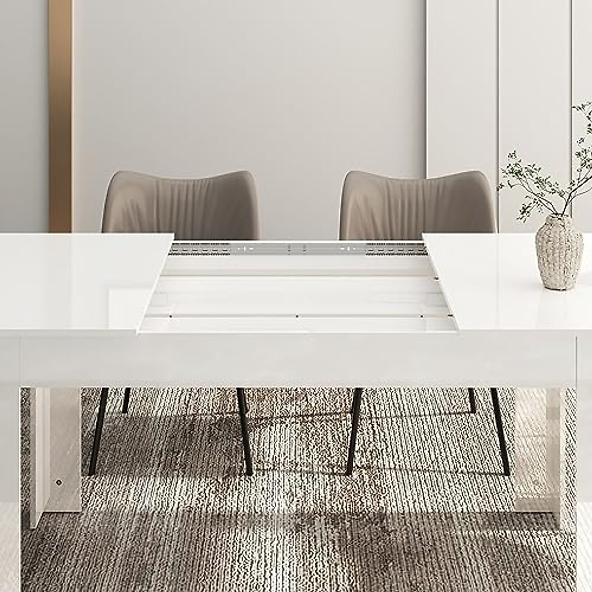 Fingertip WD Extendable Dining Table for 6-10 Person, Wooden Dining Room Table, Modern Extendable Table for Gatherings, Meeting for Small Kitchens, Dining Office Areas(White)