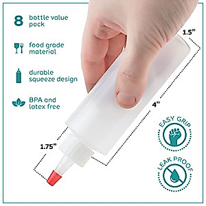 4-Ounce Squeeze Bottles with Red Tip Cap (8-Pack), BPA Free and Latex-Free, Food-Grade Mini-Bottles (120mL) - for Arts and Crafts, Glue, Icing, Griller, Sauces, Dressings, Condiments, Cake Decorating