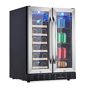 24 Inch Wine and Beverage Refrigerator, 20 Bottles & 88 Cans Wine Cooler with Dual Zone, Wine Fridge Built-In & Freestanding, 2 Safety Locks and Digital Touch Control
