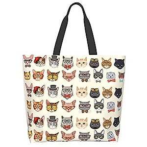 bositigo Funny Cat Tote Bag for Women,Cute Cat Gifts for Cat Lovers,Kitty Print Shoulder Reusable Shopping Handbags Casual Travel Eco-friendly Waterproof Summer Beach Grocery Tote Bag Holiday Gifts