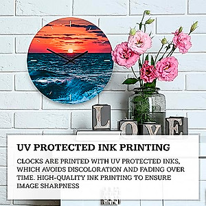 Soul Décor Sea Sunset Wall Clock, Silent Non-Ticking, Battery Operated Kitchen Clock, Aluminum Composite Face, Suitable for Offices, Bedrooms, and Bathrooms 12 Inch Round