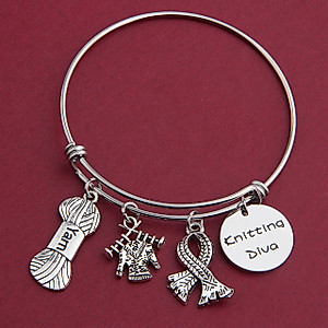 Gzrlyf Knitting Diva Bracelet Knitting Lover Bracelet Knitter Bracelet Crochet Bracelet Gift for Knitter Grandmother Gift Retirement Gift (Knitting Diva bracelet)