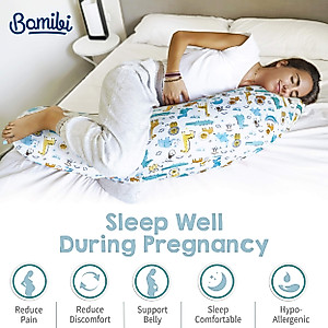 Bamibi® Pregnancy Pillow - Full Body Support Maternity Pillow for Sleeping – Providing Support for Adults and Pregnant Women Back, Hips, Legs & Belly - Removable 100% Cotton Cover (Animals)