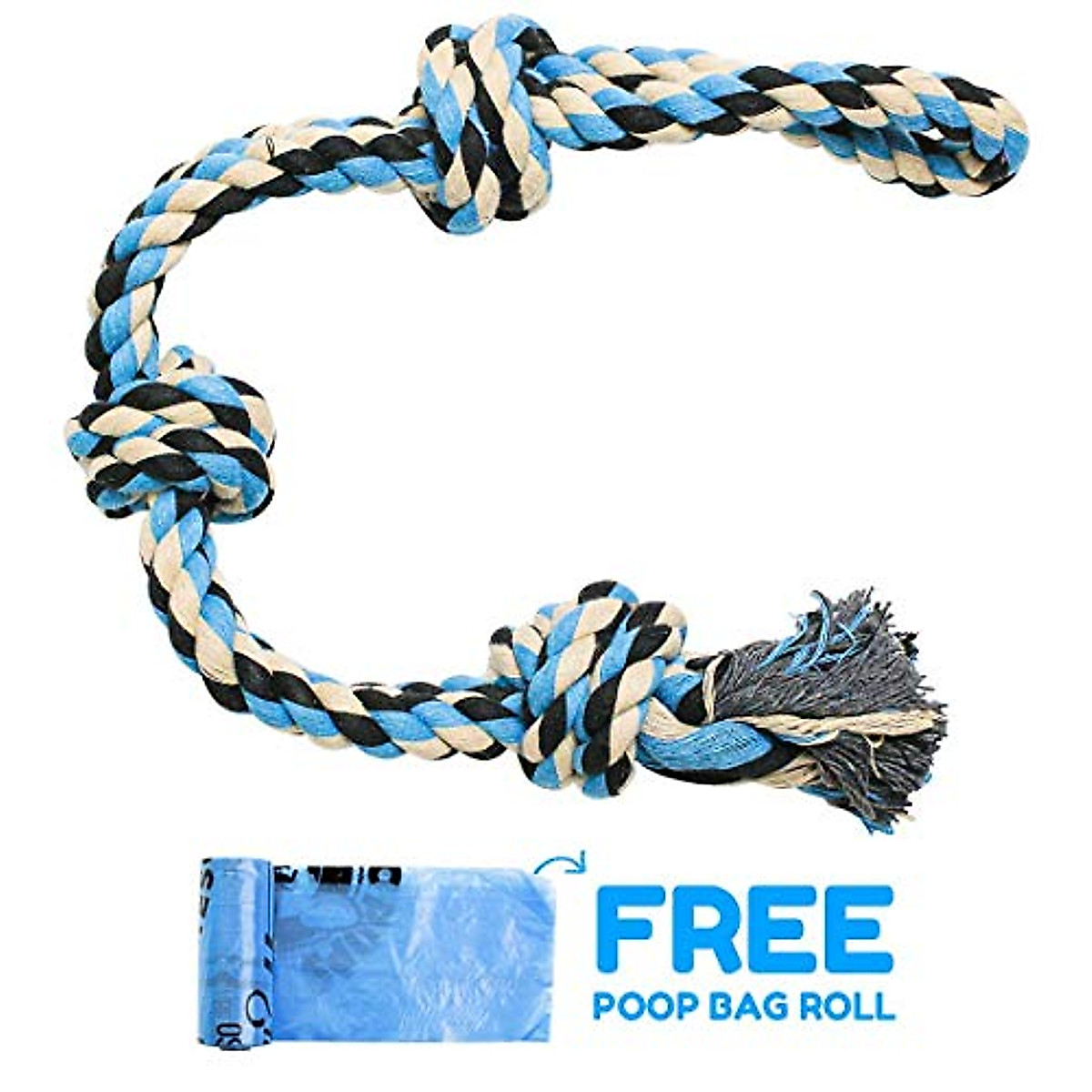 XL Dog Rope Toy For Aggressive Chewers - Benefits Non-Profit Dog Rescue - Extra Large Dog Rope Toy For Large Dogs - Large Dog Tug Of War Toy - Nearly Indestructible Toys (Blue)