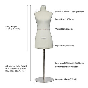Jelimate Half Scale Dress Form Size 12 (Not Adult Full Size) Female Torso Mini Dressmaker Dummy for Sewing Pattern Maker's Professional Half Size Mannequin,Beige