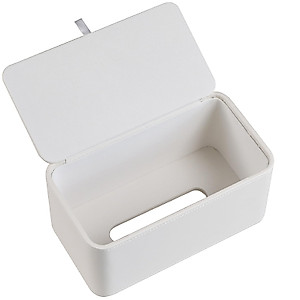 MEIBOOCH PU Leather Tissue Box Cover with Magnetic Closure, Square Rectangular Tissue Box Holder with Rounded Edges Design (Creamy White, Rectangular)