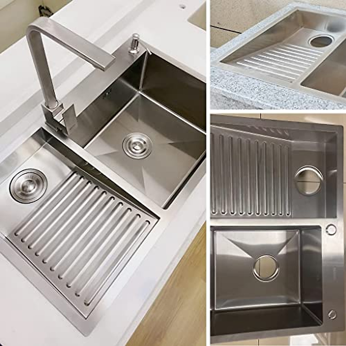 Bathroom Sinks Laundry Pool Balcony Household Stainless Steel Laundry Sink Wash Basin With Washboard Easy To Clean Double Sink Laundry Pool Gift ( Color : B , Size : 60*48*22cm )