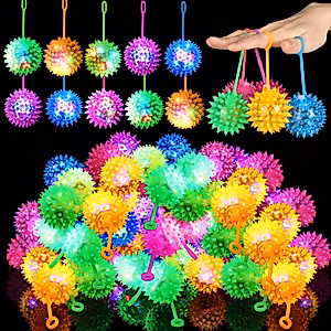 Sotiff 18 Pcs Light up Ball Spiky LED Bouncy Ball Flashing Squeaky Ball Multicolor Puffer Balls Stress Relief Balls Rubber Sensory Toy Carnival Prizes Bulk Party Favors for Teens, Adults, Children
