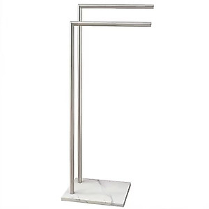 EADOT 41 Inch Standing Towel Rack Double L Shape Bath Towel Sheet Holder with Marble Base for Bathroom Floor Next to Tub or Shower Towel Stand for Bathroom Floor Stainless Steel Brushed Nickel