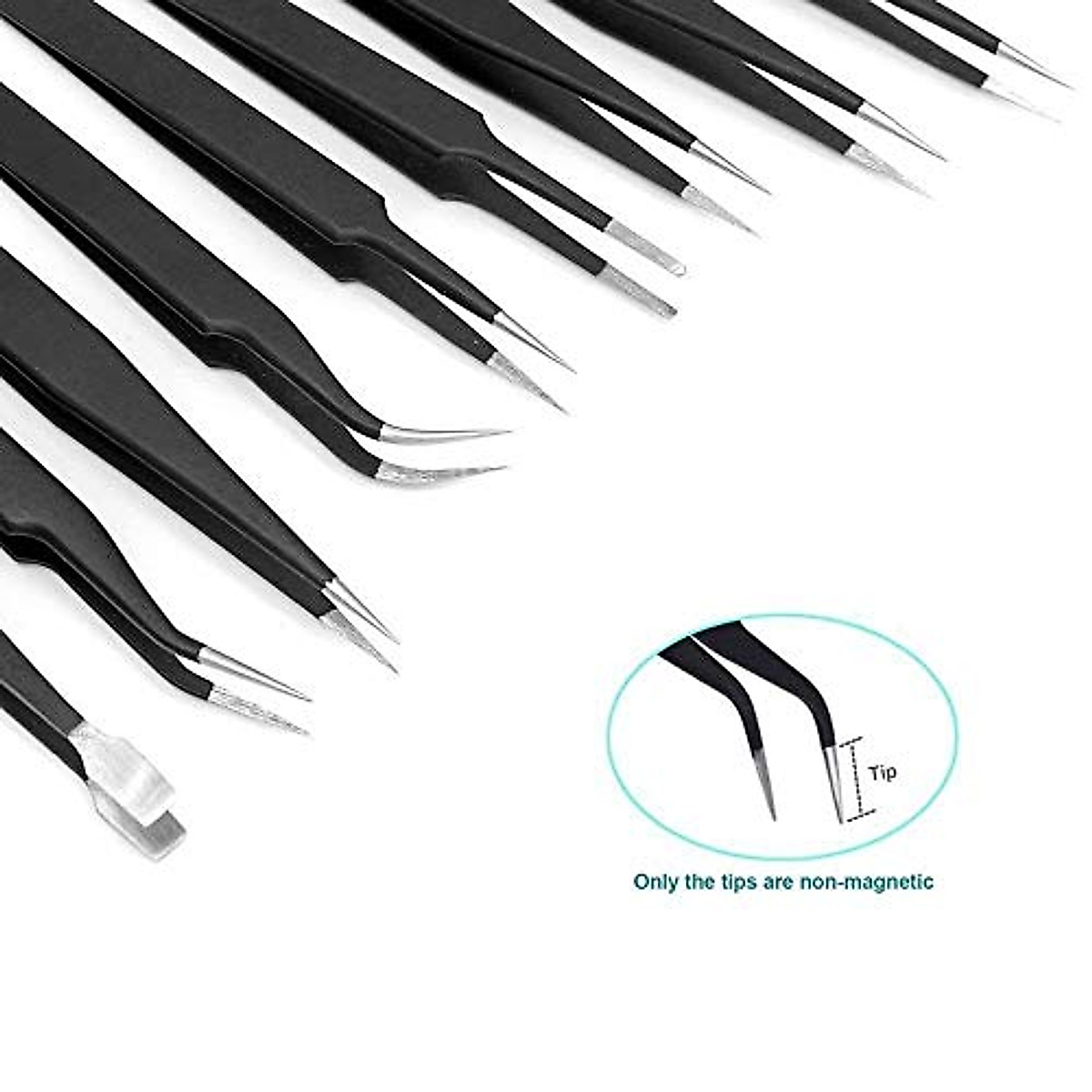 Tweezers Precision Set,Easily Life 10pcs ESD Tweezers Set, Anti Static Stainless Steel Anti Magnetic Tweezers Set with Storage Bag for Craft,Electronics Repair,jewelry repair,Laboratory Work,etc.