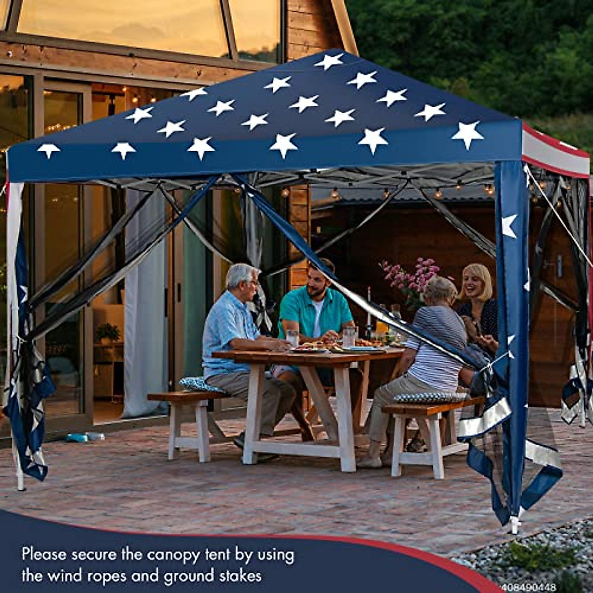 Tangkula 10x10 ft Pop-Up Canopy Tent, Outdoor Canopy Tent with Carry Bag, Waterproof Screen House Room Tent with Netting for Camping, Backyard, Wedding, American Flag Printing