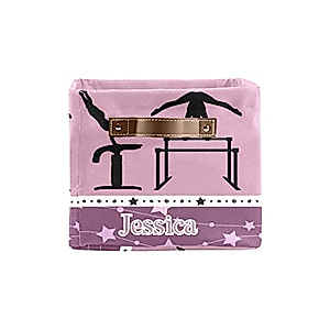 Gymnast Move Stars Red Pink Foldable Custom Personalized Name Storage Bins Basket Cubic Clothes Supplies Organizer,Durable Handle