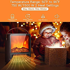 Tangkula 14.5" Mini Portable Electric Fireplace, 750W/1500W Tabletop Stove Heater with 3D Flame & Remote Control, Electric Fireplace Heater with Overheat Protection,12H Timer (Walnut)