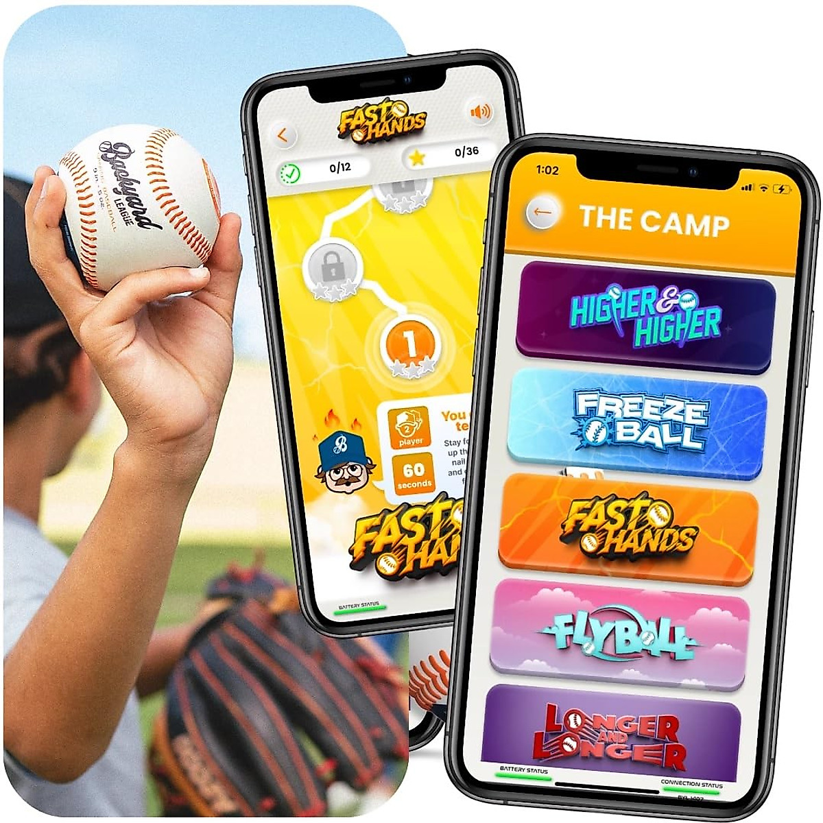 Playfinity Backyard League Gaming Baseball for Kids | Real Baseball with Sensors and App | Play, Train, Analyze and Connect with Others. Measures Throw Power, Glove Movement and More!