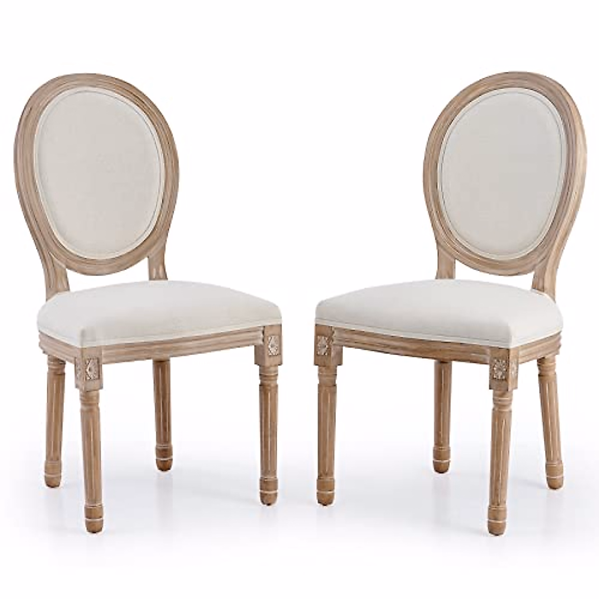 VONLUCE Vintage French Accent Chairs Set of 2, Upholstered Fabric Farmhouse Dining Chairs for Living Room Bedroom Kitchen, 2pc Vanity Chairs with Round Backs and Rubberwood Legs
