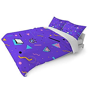 Duvet Cover Sets California King -Retro 80s Triangles-Bedding Comforter Set Breathable SetsSoft Microfiber 3 Pcs