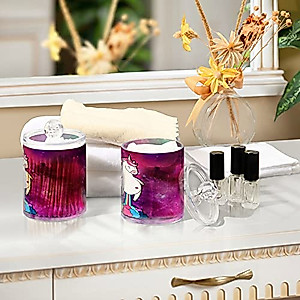 KEEPREAL Funny Unicorn Galaxy Rainbow Fart Qtip Holder Dispenser with Lids, 2PCS Plastic Food Storage Canisters, Apothecary Jar Containers for Vanity Organizer Storage