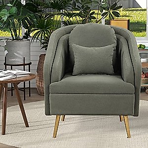 Goohome Mid Century Modern Accent Chair Single Sofa Comfy Upholstered Armchair Living Room Furniture, ReadingChair with Lumbar Pillow and Metal Legs for Bedroom, Lounge