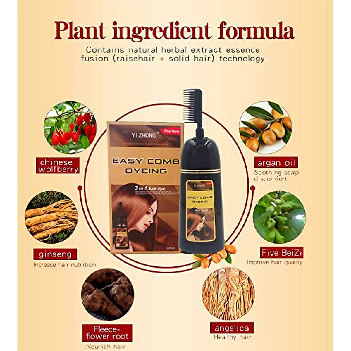 Brown Hair Dye Shampoo YIZHONG Light Golden Brown Hair Color For Gray Hair Coverage Permanent Hair Dye Shampoo For Women Men Easy Comb Dyeing