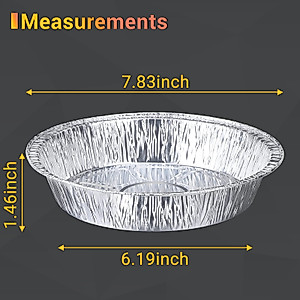 Suice 8 Inch Round Aluminum Foil Pan, 50pcs Deep Disposable Foil Container Pie Tin Round Aluminum Foil Baking Pan Disposable Cake Pan for Oven Baking, Cooking, Storing, Serving, Packing, Food Prep