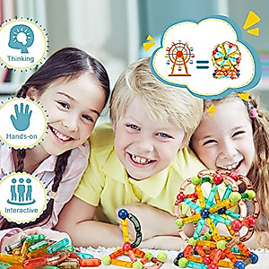 Kids Magnetic Blocks Toys, STEM Learning Educational Construction Toddler Toys for Age 3 4 5 6 Boys and Girls, Magnet Building Tiles Balls and Rods Set Ages 4-8, Preschool Montessori Sensory Gifts