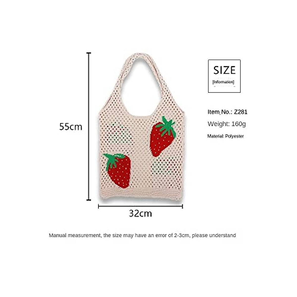 Women Y2K Crochet Tote Bag Hobo Aesthetic Bag Trendy Strawberry Knitted Shoulder Bags Mesh Hollow Tote Bag (Apricot)