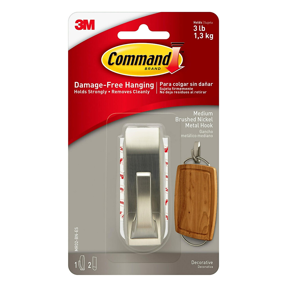 Command Modern Reflections Metal Hook, Medium, Brushed Nickel, 1-Hook, Great for dorm decor