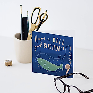 Old English Co. Fishing Birthday Card for Him - Fun Birthday Cards for Men | Fly-Fishing Fisherman Birthday Card for Dad | Blank Inside & Envelope Included