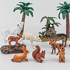Woodland Animal Figurines Sets 8 PCS Wolf Rabbit Squirrel White-Tailed Deer Model Toys Decorations Preschool Educational for Boys Girls Kids