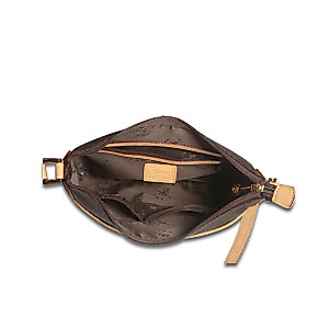 Rioni ST-20294 Livvy THE HOBO MESSENGER SIgnature Brown Canvas Leather Handbag Crossbody