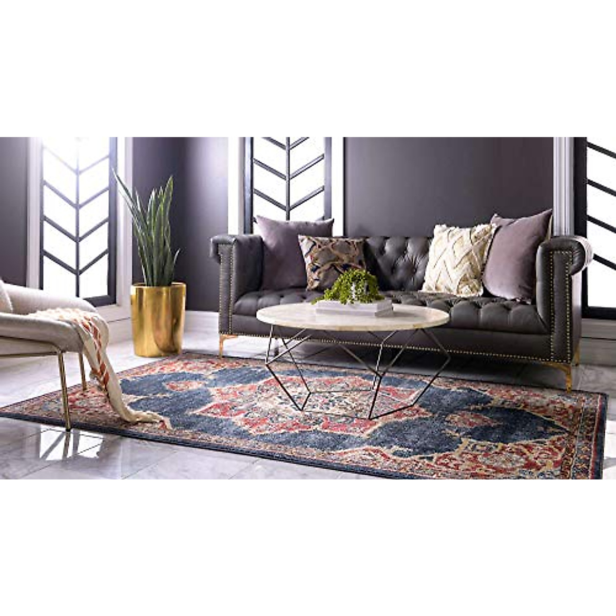 Unique Loom Utopia Collection Traditional Classic Vintage Inspired Area Rug with Warm Hues, 7' 1" x 10' Rectangle, Dark Blue/Beige