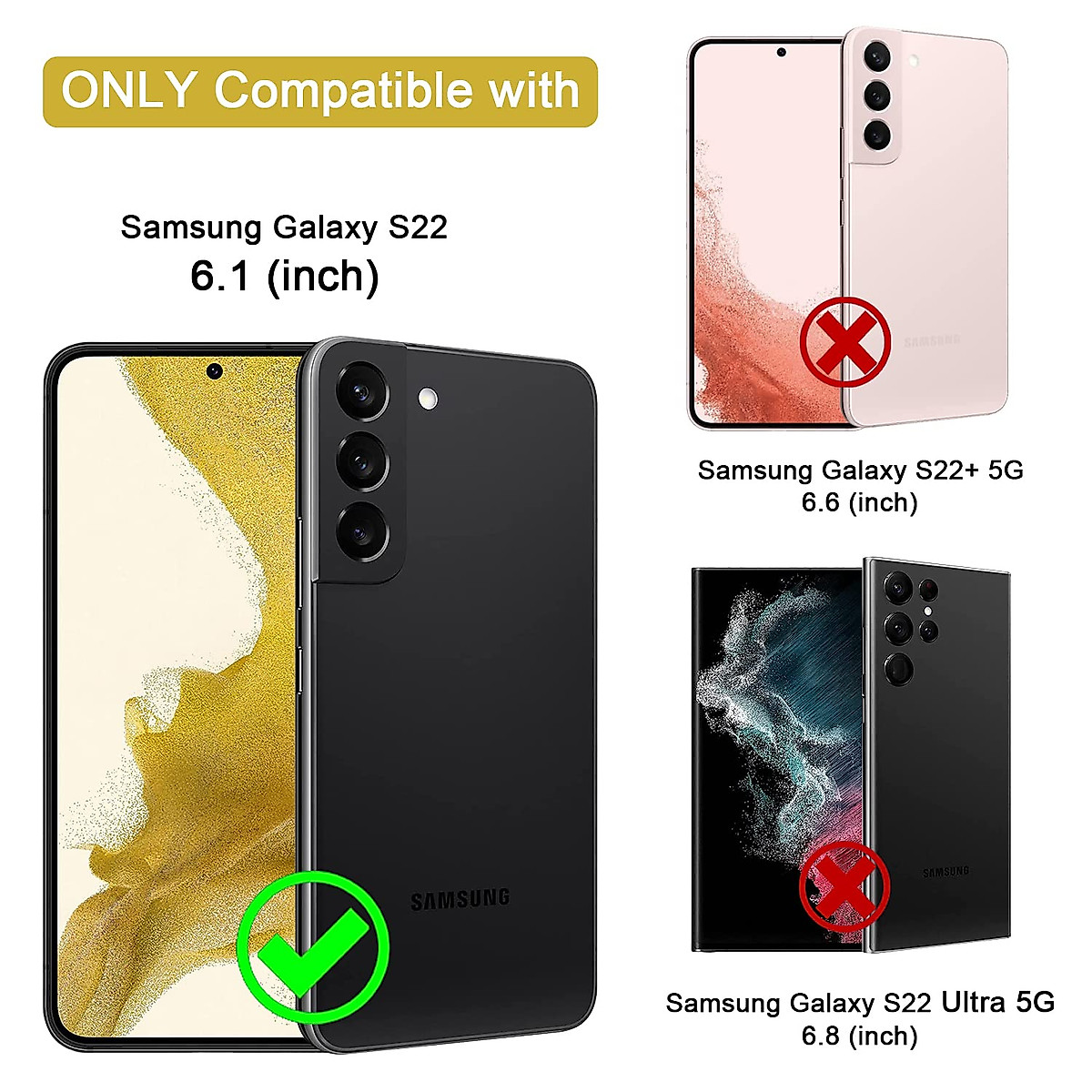 Janmitta Compatible with Samsung Galaxy S22 Case with Screen Protector[Not for S22+],Heavy Duty Shockproof Full Body Phone Cover,Built in Finger Ring Stable Kickstand,2022 Black Matte