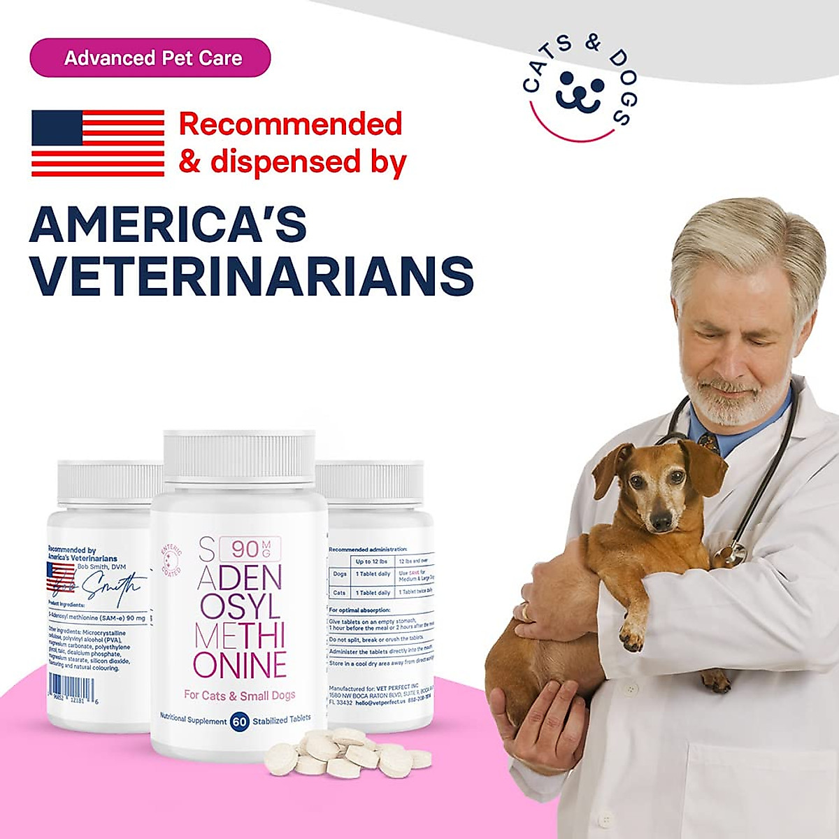 SAM-e Liver and Brain Health Supplement for Medium and Large Dogs - with S-aDENOSYLmethionine (Same), 60 Coated Tablets