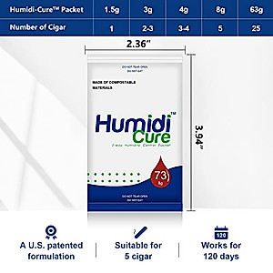 Humidi-Cure 10Packs RH73% Cigar Humidors,2-Way Humidity Control Packs,73% Humidor Packets with RH Indicator Card,Size 8g