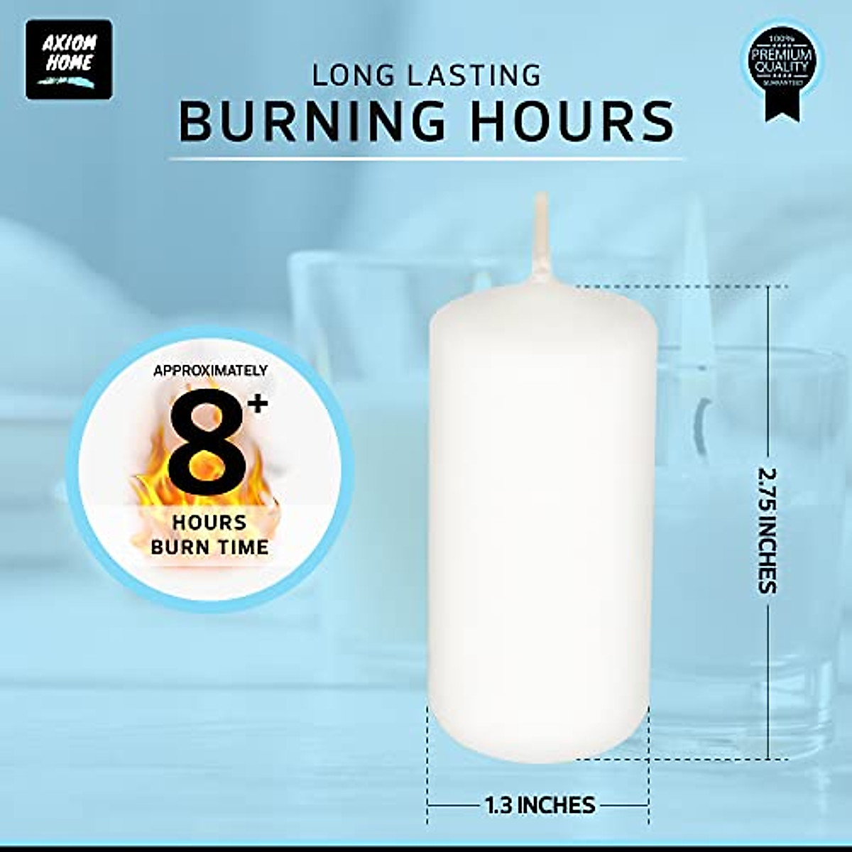 Axiom – Pack of 4 Unscented Small Votive Pillar Candles, 7.5 Hours Long Lasting Burning - 100% Natural Wax Smokeless Candles – Perfect for Weddings, Valentine's Day Parties, and Home Decor