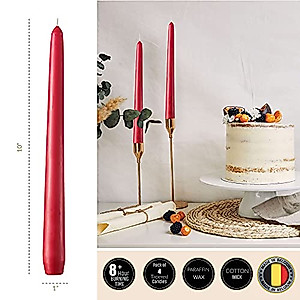 SPAAS Red Taper Candles - 4 Pack | 10 Inch Tall Candles, Scent-Free Premium Wax Candle Sticks | 8 Hour Long Burning Red Dinner Candles for Home Decoration, Wedding, Holiday and Parties