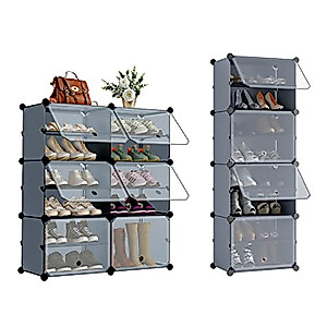 UNZIPE 40 Pairs Shoe Storage Cabient, Pleastic DIY Cube Organizer Shoes Shelve with Doors, Freestanding Shoes Tower Closet Bedroom Hallway