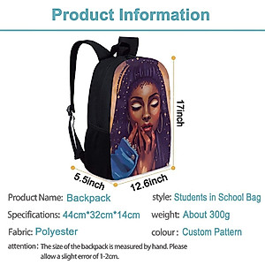 Big Capacity Rucksacks, African American Black Woman Girl Painting Anti-Theft Multipurpose Bookbag with Adjustable Shoulder Straps, School Shoulder Book Bags, Travel Hiking Daypack Laptop Backpack