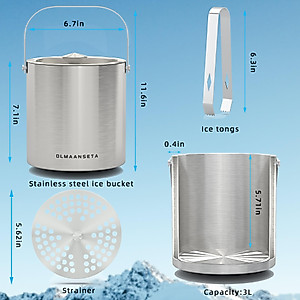 Olmaanseta Stainless Steel Ice Bucket For Parties With Lid And Ice Tongs,Insulated Wine Bucket With Strainer Keeps Drinks Cold And Ice Cube From Melting