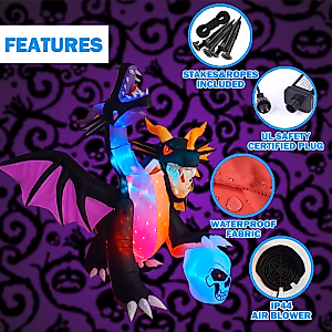 BLOWOUT FUN 8.3FT Long 7FT Tall Inflatable Halloween Giant Fire & Ice Twin-Headed Dragon Decoration, Flash LED Blow Up Lighted Clearance Decor Indoor Outdoor Holiday Art Decor Decorations