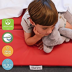 ECR4Kids Premium Folding Rest Mat, 3-Section, 2in, Classroom Furniture, Blue/Red, 5-Pack
