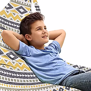 Ambesonne Retro Lounger Chair Bag, Wavy Stripes Triangles Dots Rhombuses and Squares Pattern in Tribal Geometric Design, High Capacity Storage with Handle Container, Lounger Size, Multicolor