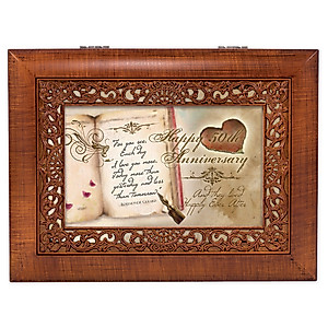 Cottage Garden Happy 50th Anniversary Woodgrain Inlay Jewelry Music Box Plays You Light Up My Life