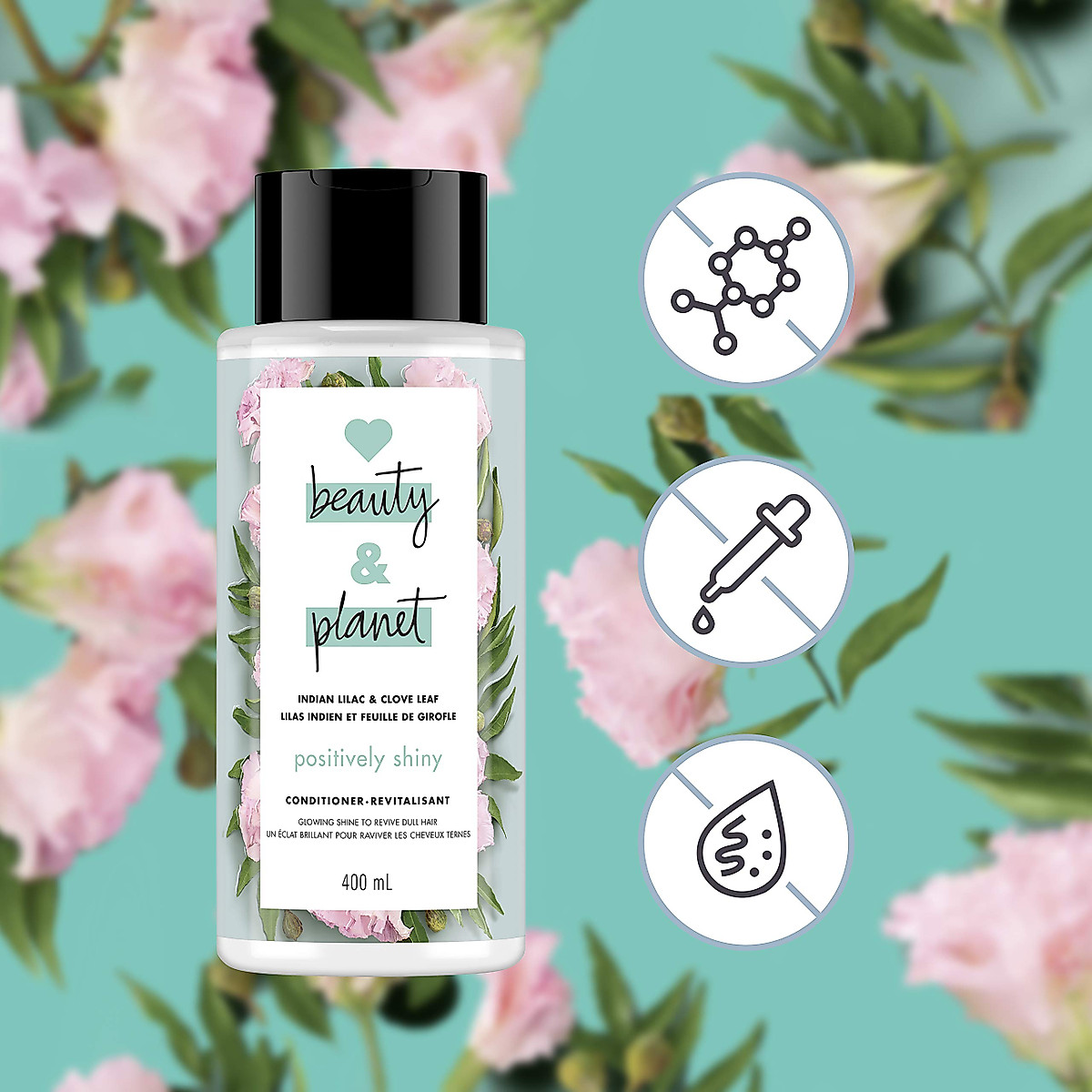 Love Beauty Planet Positively Shiny Conditioner, Indian Lilac Clove Leaf, 13.5 fl oz