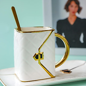 Roaqua Coffee Mug,Tea Cup Set,Coffee Cups Ceramic Travel Mug,Handbag Shaped Mug With Saucer And Spoon,Halloween Mugs With Gift Box For Women(Black)