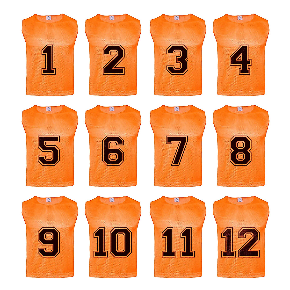 Athllete Duramesh Soccer Vest with Numbers (12 Vests) - Kids Youth and Adult Pinnies, Numbered Penny Jerseys for Soccer, Basketball, FootballL (Flame Orange Numbered, Large)