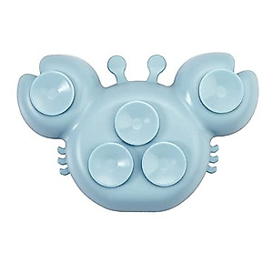 PandaEar 2 Pack Silicone Suction Plate for Baby, Divided Unbreakable Toddler Food Plate with 2 Pack Spoons for Self Feeding, Toddler Utensils Feeding Set Baby Eating Supplies, Crab Shape, Blue&Green