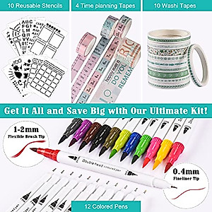 OFFIGIFT Bullet Dotted Journal Kit, 140gsm Hardcover A5 Dotted Journal with 188 Numbered Pages and 3 Index, 12 Brush Pens Dual Tip, 10 Stencils and 14 Washi Tape for Women Men Teen Girls, Teal